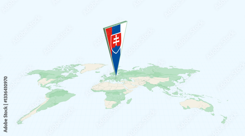 Poster Highlighted Slovakia on Global Map with 3D Flag Location Pin of ...