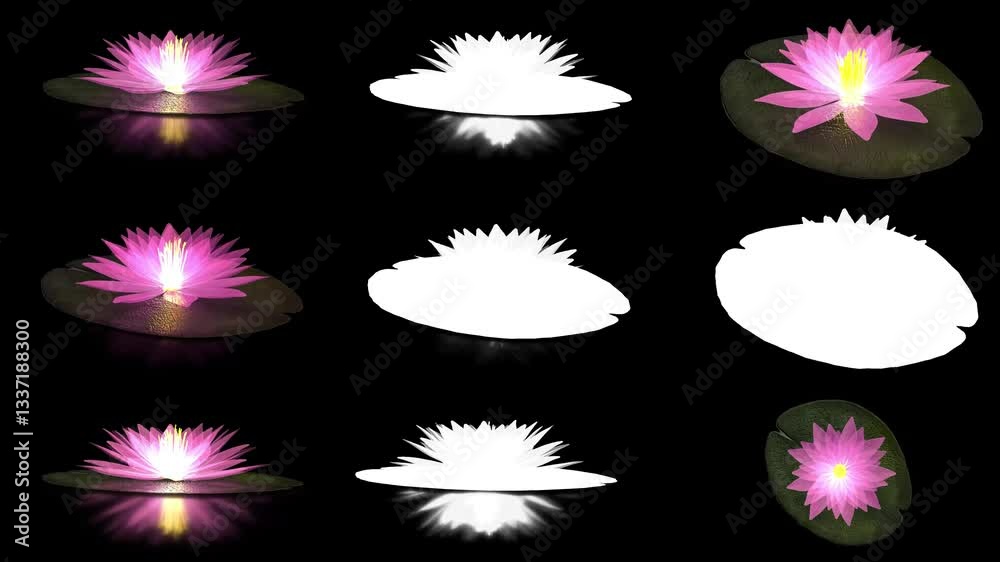 reference. bright glowing pink lotus, water lily, with alpha channel ...