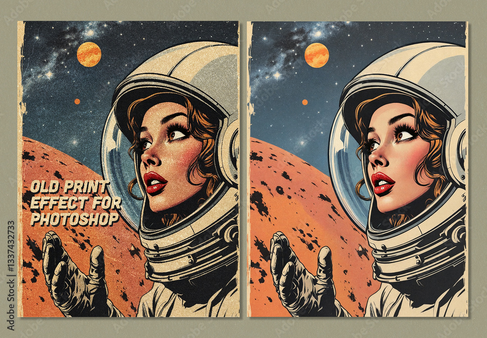 Old Print Effect for Photoshop Stock Template | Adobe Stock