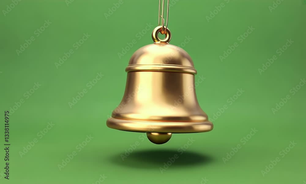 realistic green screen animation of a golden bell swaying naturally ...