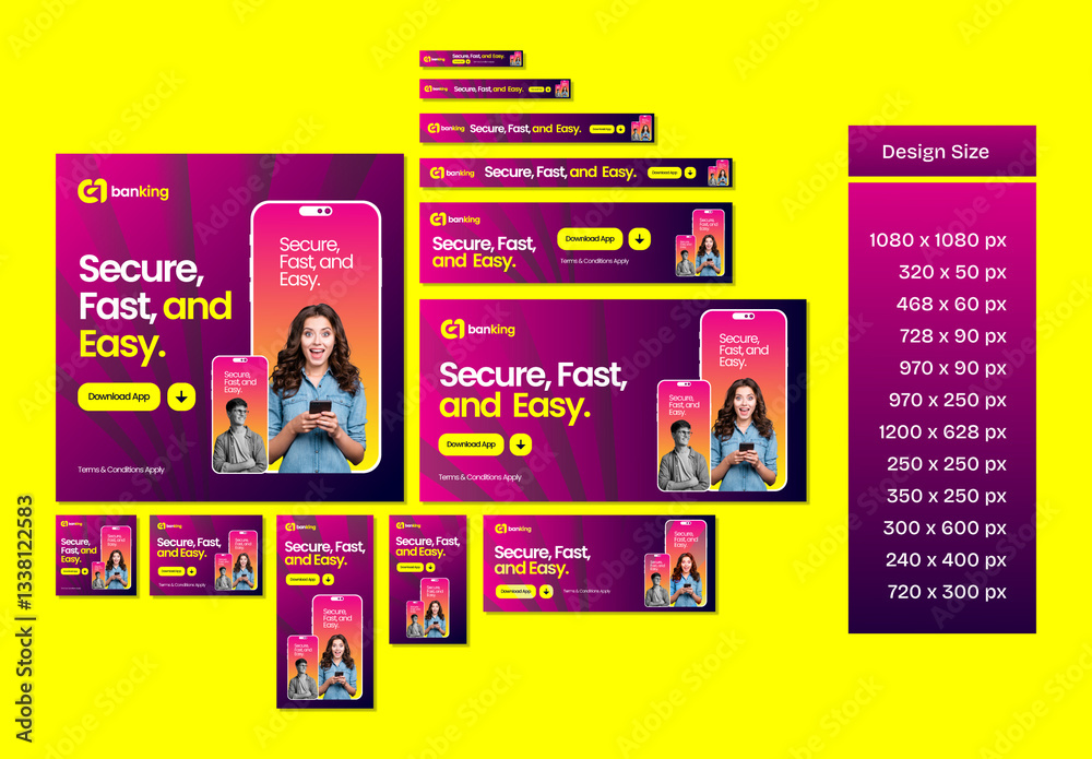 Mobile Banking Web Banner Ads Design Stock Template | Adobe Stock