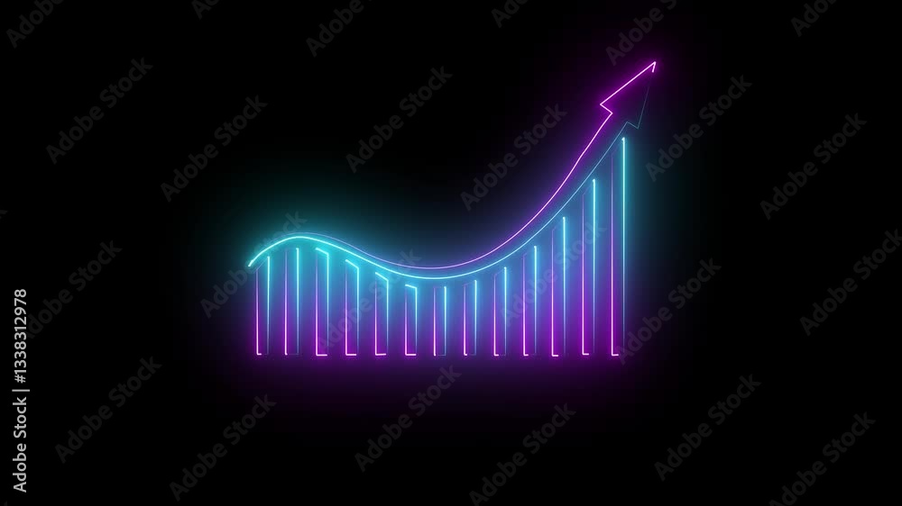Business graph chart neon bright royal growth concept royal blue neon ...