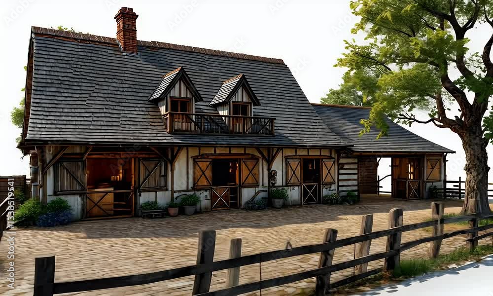 Rustic Barn With Horse Stables 3D Rendered Image Exterior View of a ...