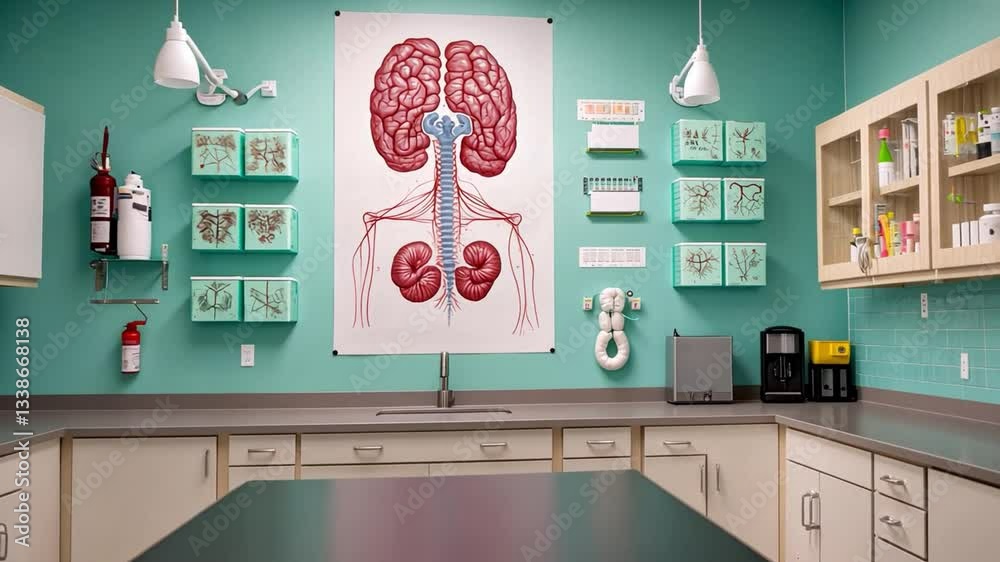 Detailed Illustration of Human Brain and Organs on Display in a Medical ...