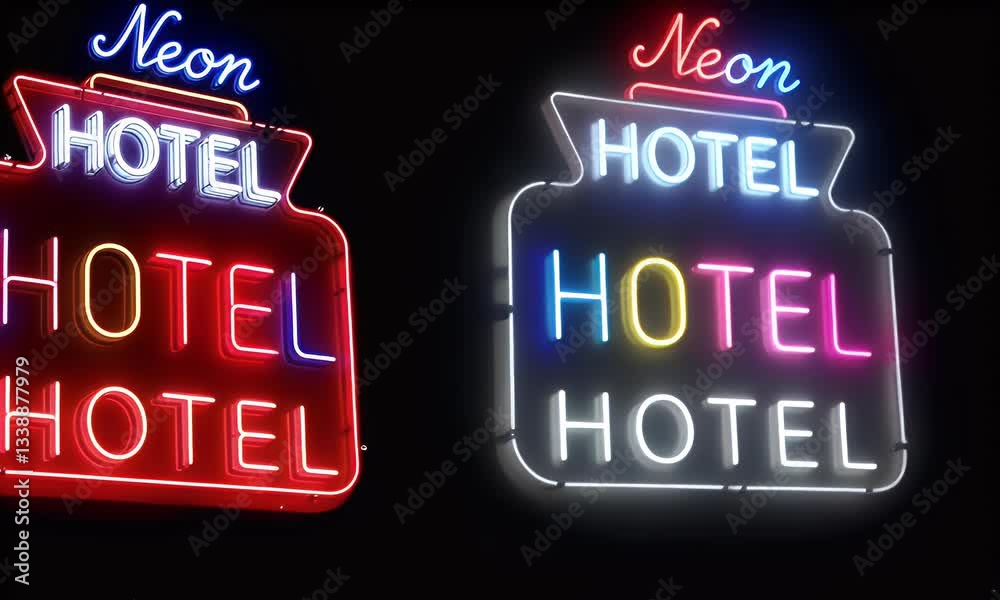 Vibrant Hotel Signs Looping Animation Black Backgrounds Animation Set ...
