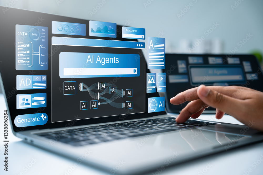 Plakát AI agents, AI powered business Solutions, AI assistants support ...