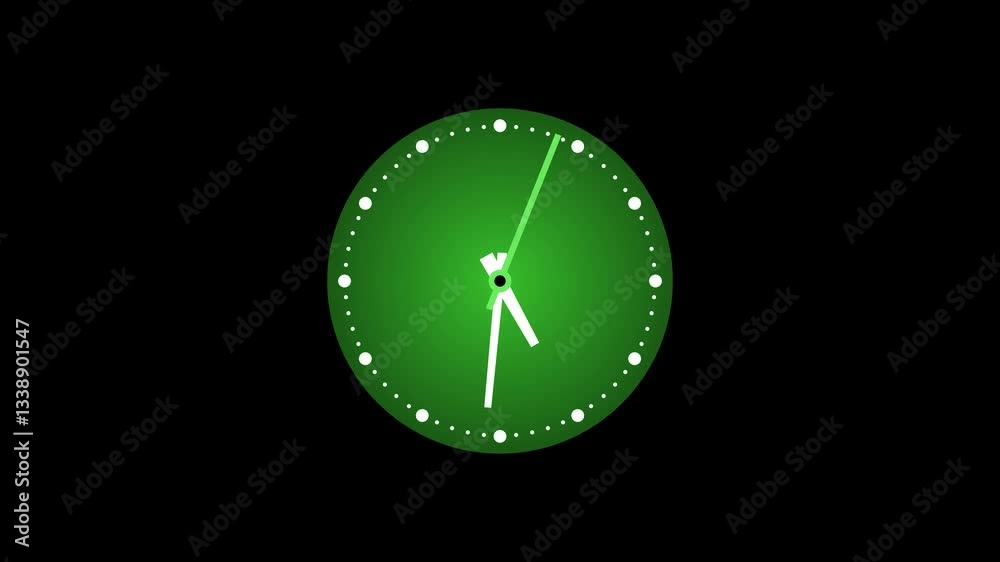 Minimalist analog clock animation with white hour and minute hands, and ...