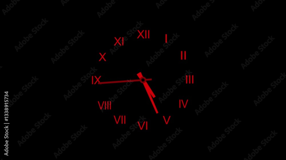 Counting down simple analog clock animated, A black analog clock face ...