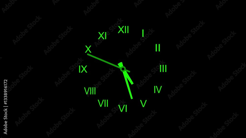 Counting down simple analog clock animated, A black analog clock face ...