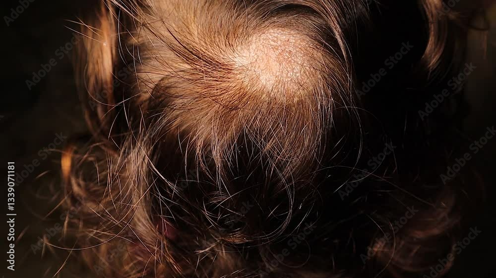 Alopecia areata in a child's hair appears as bald patches. Alopecia is ...