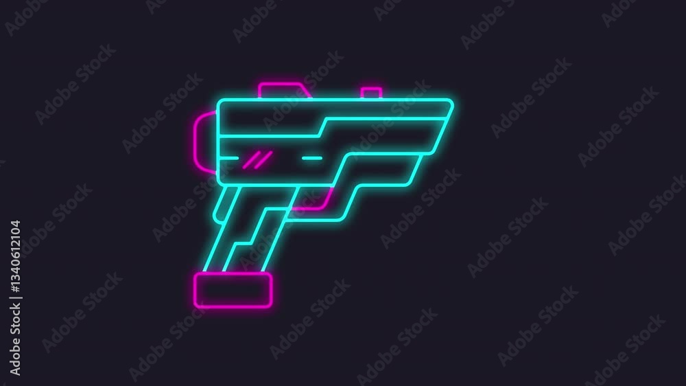 Laser weapon neon animation. Futuristic handgun animated icon glow ...