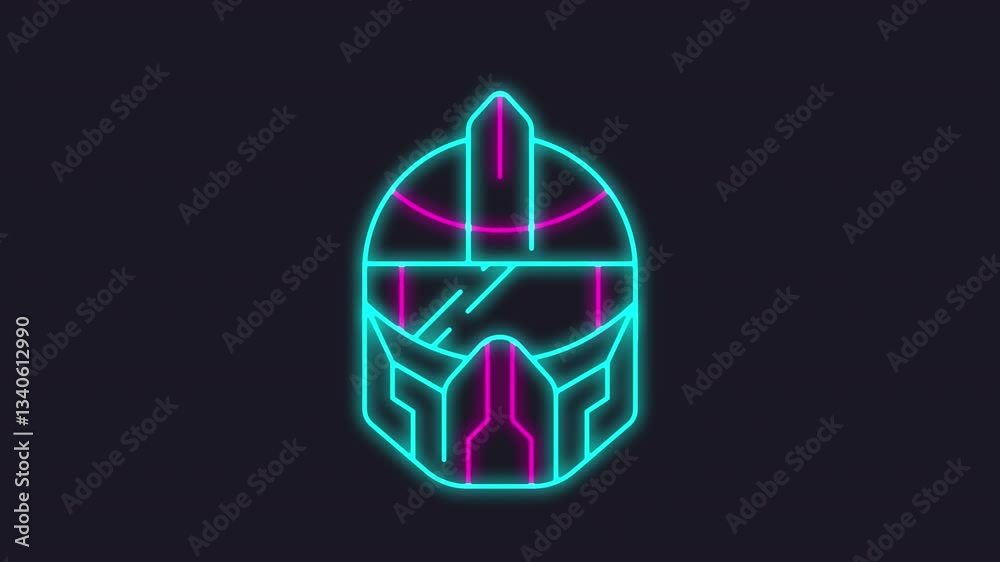 Futuristic helmet neon animation. Sci fi headgear animated icon glow ...