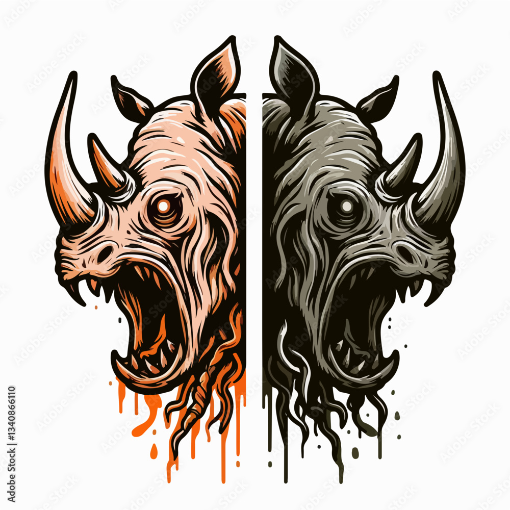 Plakat Aggressive Rhino: A powerful digital illustration portrays two ...