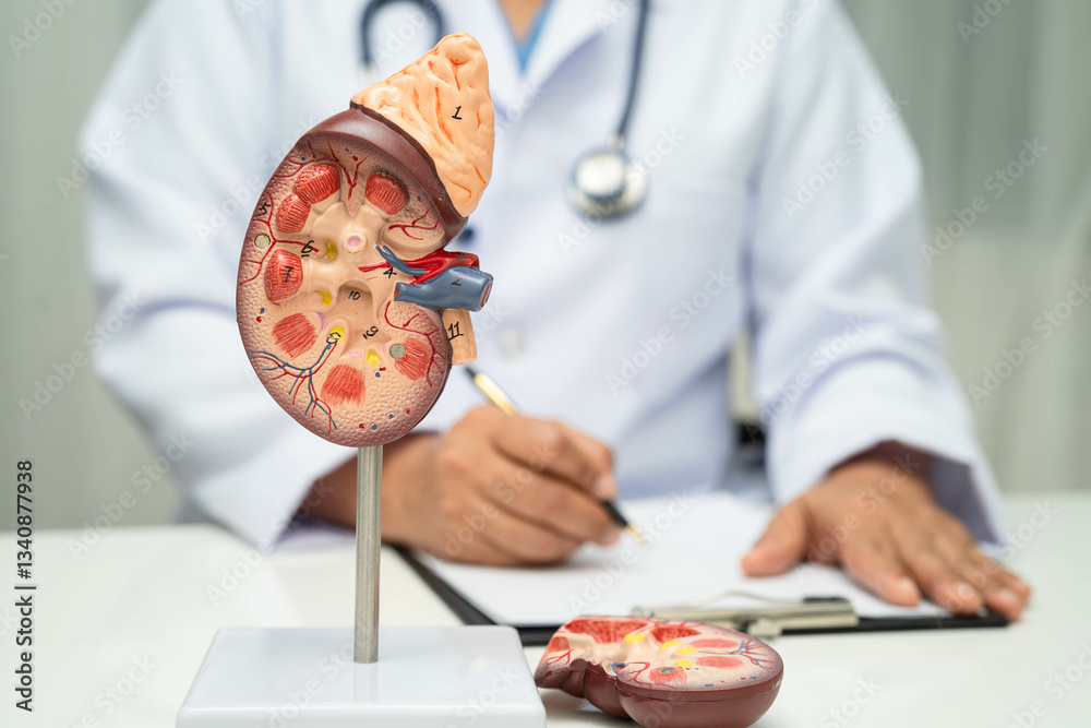 Póster Chronic kidney disease, doctor with model for treatment urinary ...