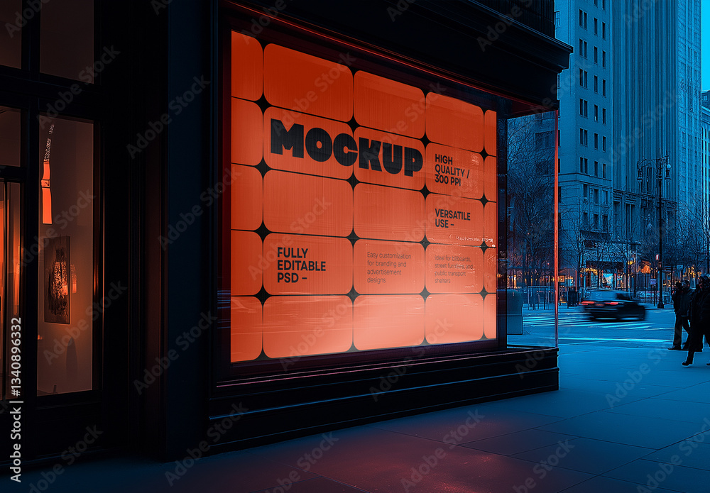 City Shop Window Banner Mockup – Illuminated Outdoor Poster ...