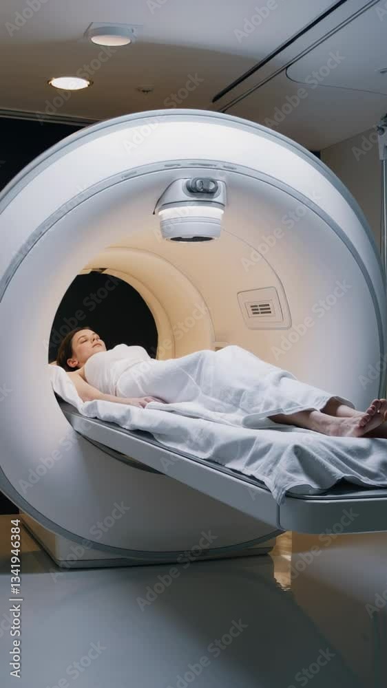 Vertical screen, medical professionals performing an mri scan on a ...