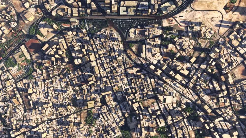 Aerial top down drone view of Al-Masjid an-Nabawi located in Medina ...