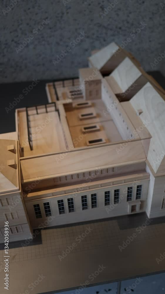 Vertical screen: A detailed wooden architectural model of a classical ...