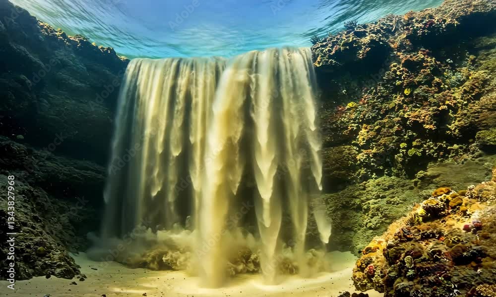 "Underwater waterfall with powerful flow, creating a mesmerizing ...