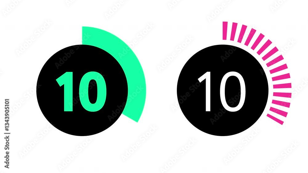 Animated countdown timer set for 15 seconds. Two unique digital ...