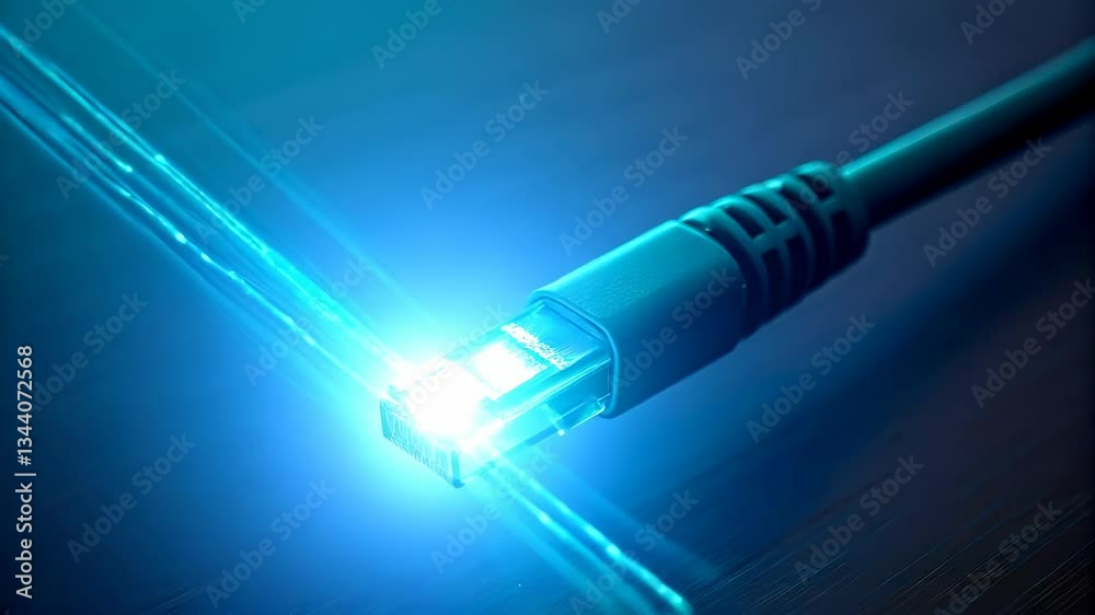 Glowing Ethernet Cable with Blue Light Trails for High Speed Internet ...