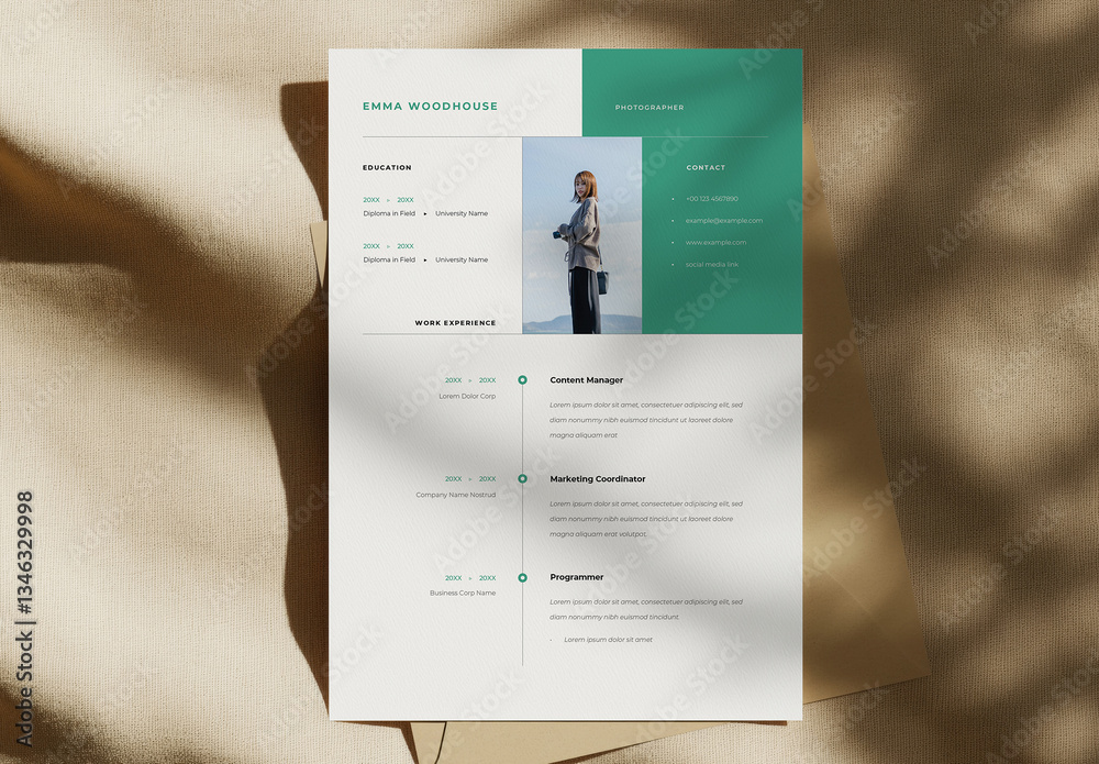Modern Resume Layout With Timeline Design Stock Template | Adobe Stock