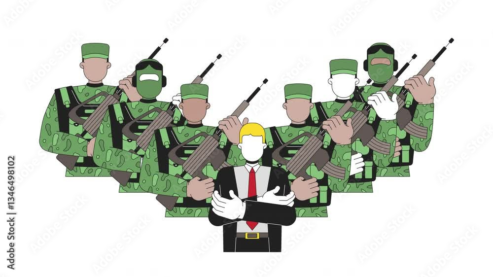 Military dictatorship and political control 2D animation. Faceless ...