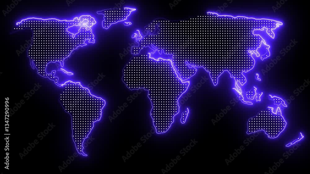 Digital Technology World Map Animation. Glowing Connections in Global ...
