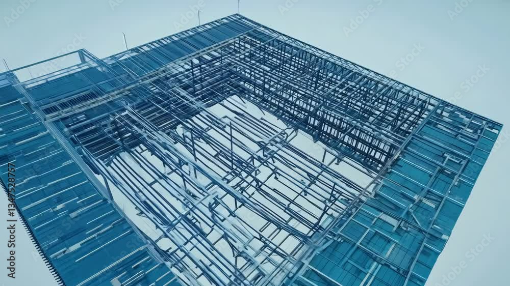 3D BIM model of reinforcement framework displaying structural engineering and detailed ...