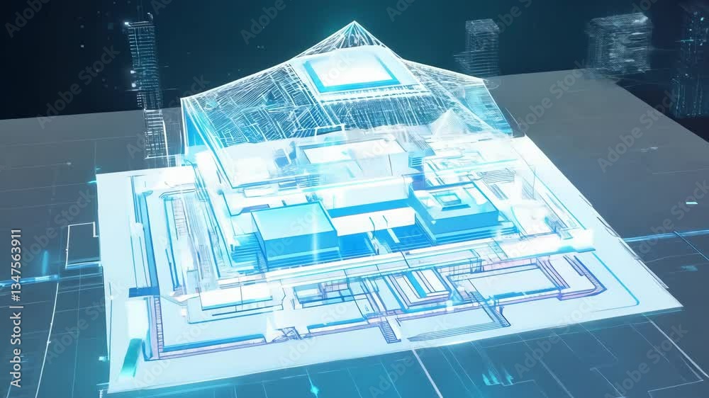 Animated background of digital drawing plans with futuristic blueprint ...