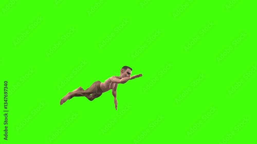 3D Cartoon character diving, swimming entering the left and exiting on ...