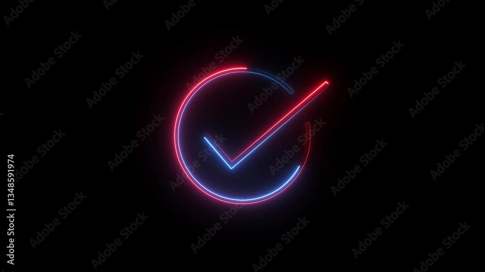 glowing neon check mark icon animation. ok , done, completed check mark ...