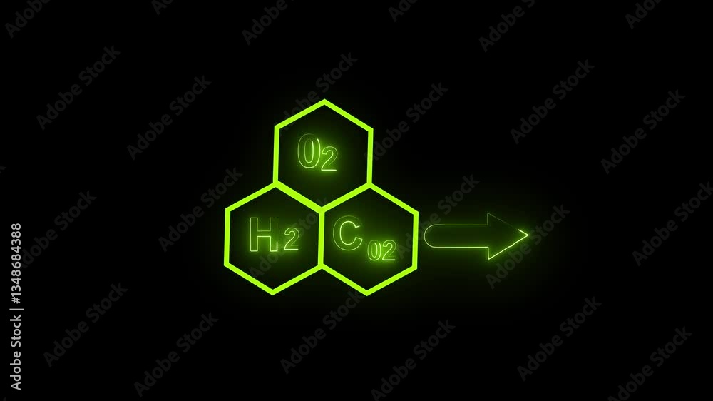 neon line co2 Molecular Concept –O2, H2,CO2 synthesis leaf oxygen O2 ...