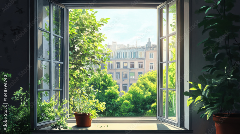 Poster Room with a view painting Landscape Interior Window frame ...