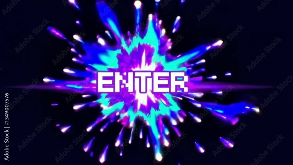 Retro pixel portal with blinking Enter text, fantasy game animation ...