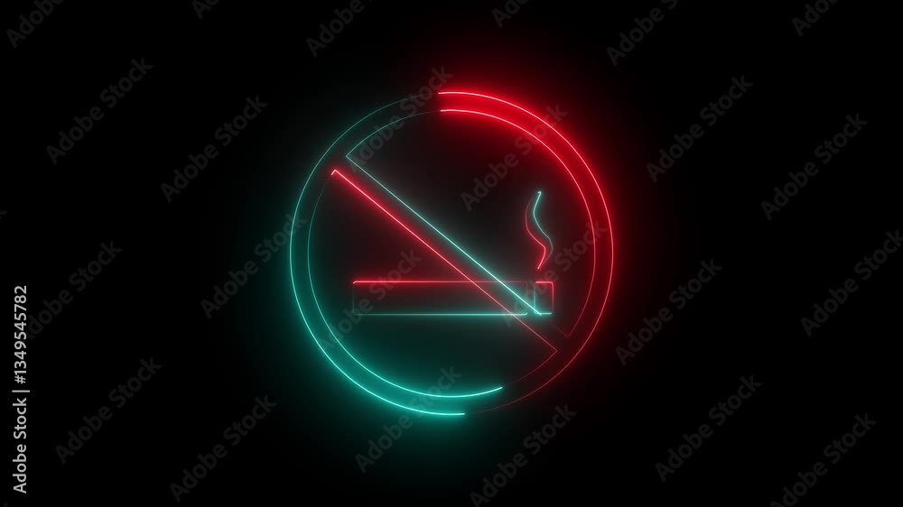 No smoking neon sign animation in a black background. Neon glowing no ...