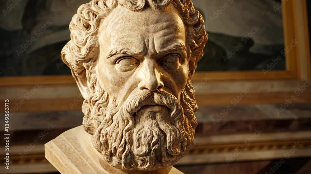 Famous ancient philosopher bust displayed in a classical art gallery ...
