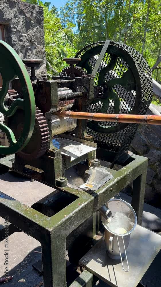Vintage traditional mechanical sugar cane press with hand operation ...