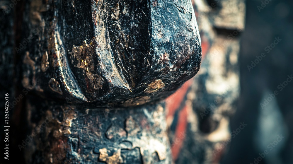 Poster Time Worn Carved Stone Statue Detail with Rough Texture and ...