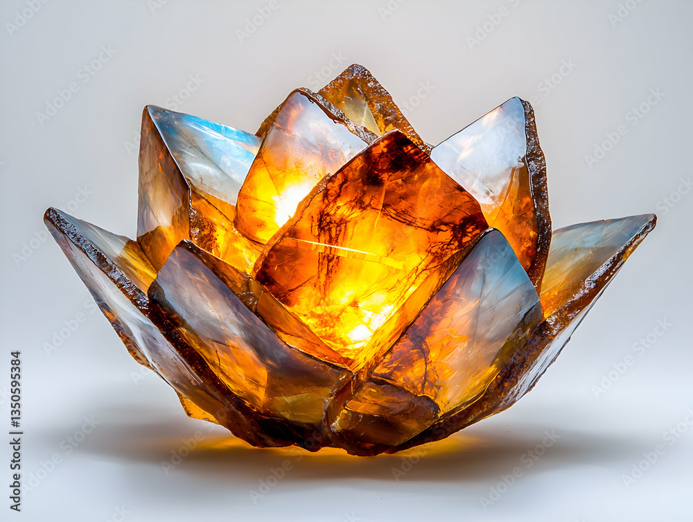 Illuminated Amber Glass Lotus Flower Sculpture Stock Photo | Adobe Stock