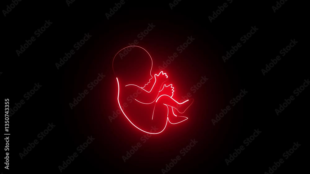 Glowing neon Human fetus inside the womb. Pregnancy fetal foetus ...