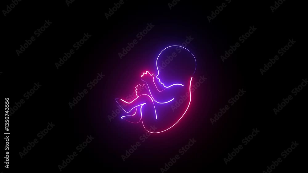 Glowing neon Human fetus inside the womb. Pregnancy fetal foetus ...