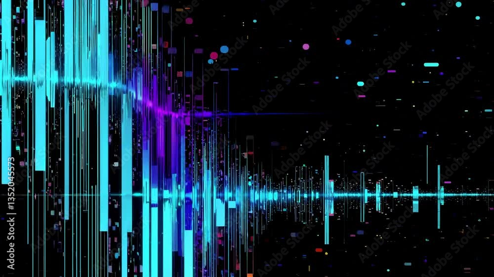 Colorful soundwave pattern with vertical lines on a black background ...