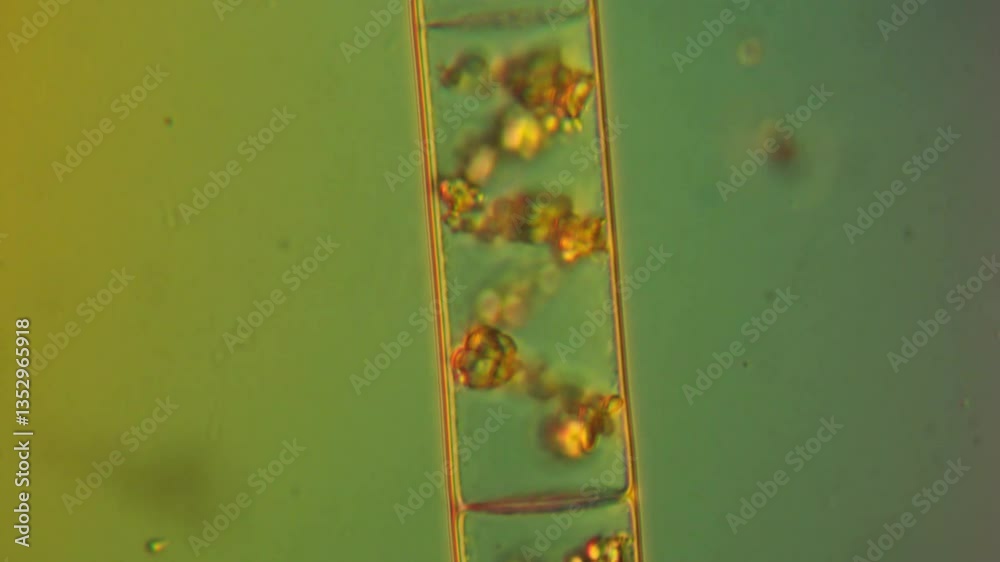 Spirogyra green algae in freshwater-DIC microscope 400x magnification ...