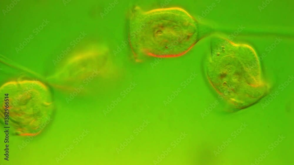 Vorticella sp a ciliated protozoa retracts under DIC microscope 400x ...