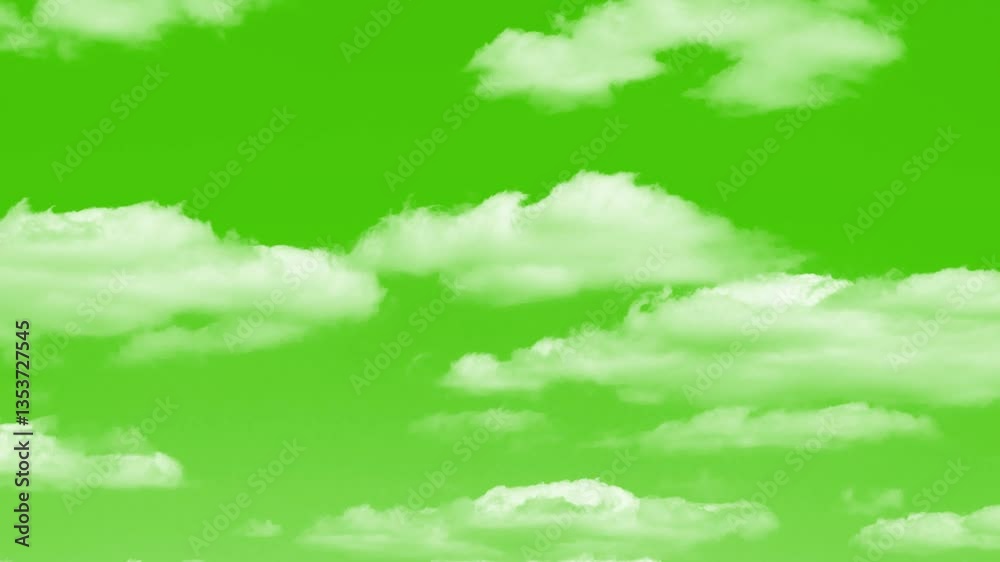 Moving clouds motion graphic animation green screen. White fluffy ...