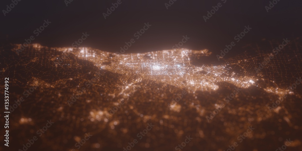 Poster Street lights map of Adelaide (Australia) with tilt-shift effect ...