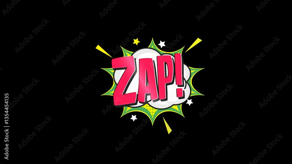 Pop Art zap Comic Text Animation Cartoon Explosion Effect on Black ...