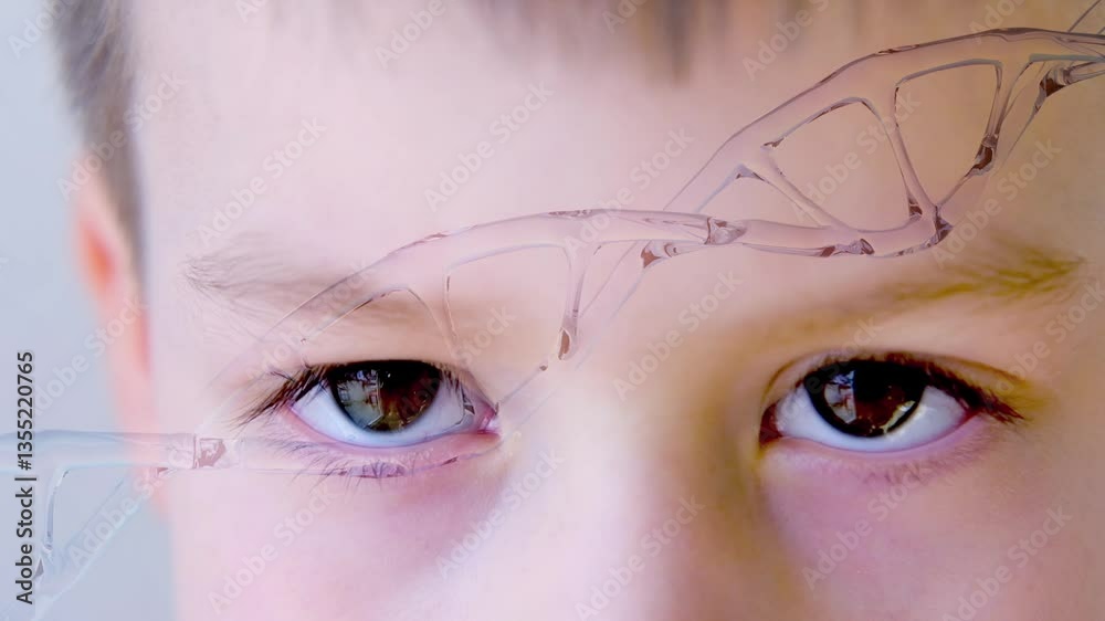 DNA spiral, helix structure rotates front person, representing human ...