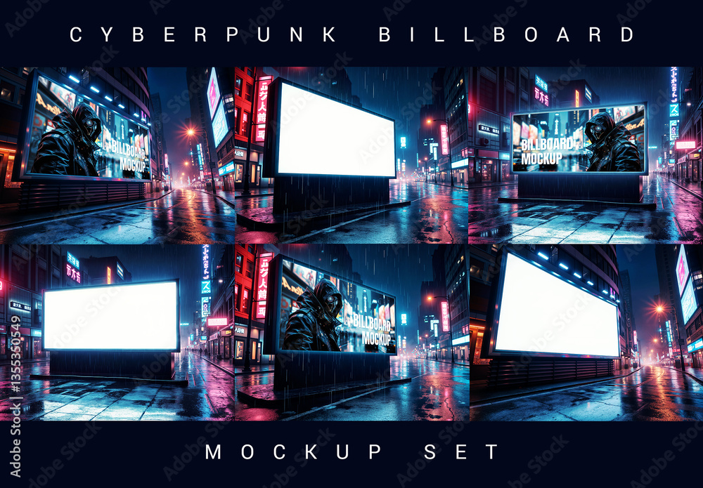 Cyberpunk Billboard Mockup Set Stock Template | Adobe Stock